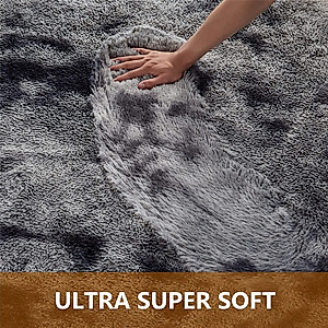 Arbosofe Rugs for Living Room, Area Rug for Bedroom, 8 x 10 Clearance Tie Black and Grey Nursery Room Rug, Large Throw for Playroom Room- Soft, Fluffy, Shaggy Carpets for Kids Room Girls