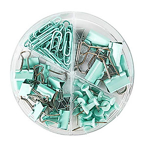 4-in-1 Boxed Binder Clips and Paper Clips Thumbtacks Set Assorted Sizes Small Medium Mini Paper Clamps Bulk for Office School Supplies Teachers Classroom Daily use (Light Green)