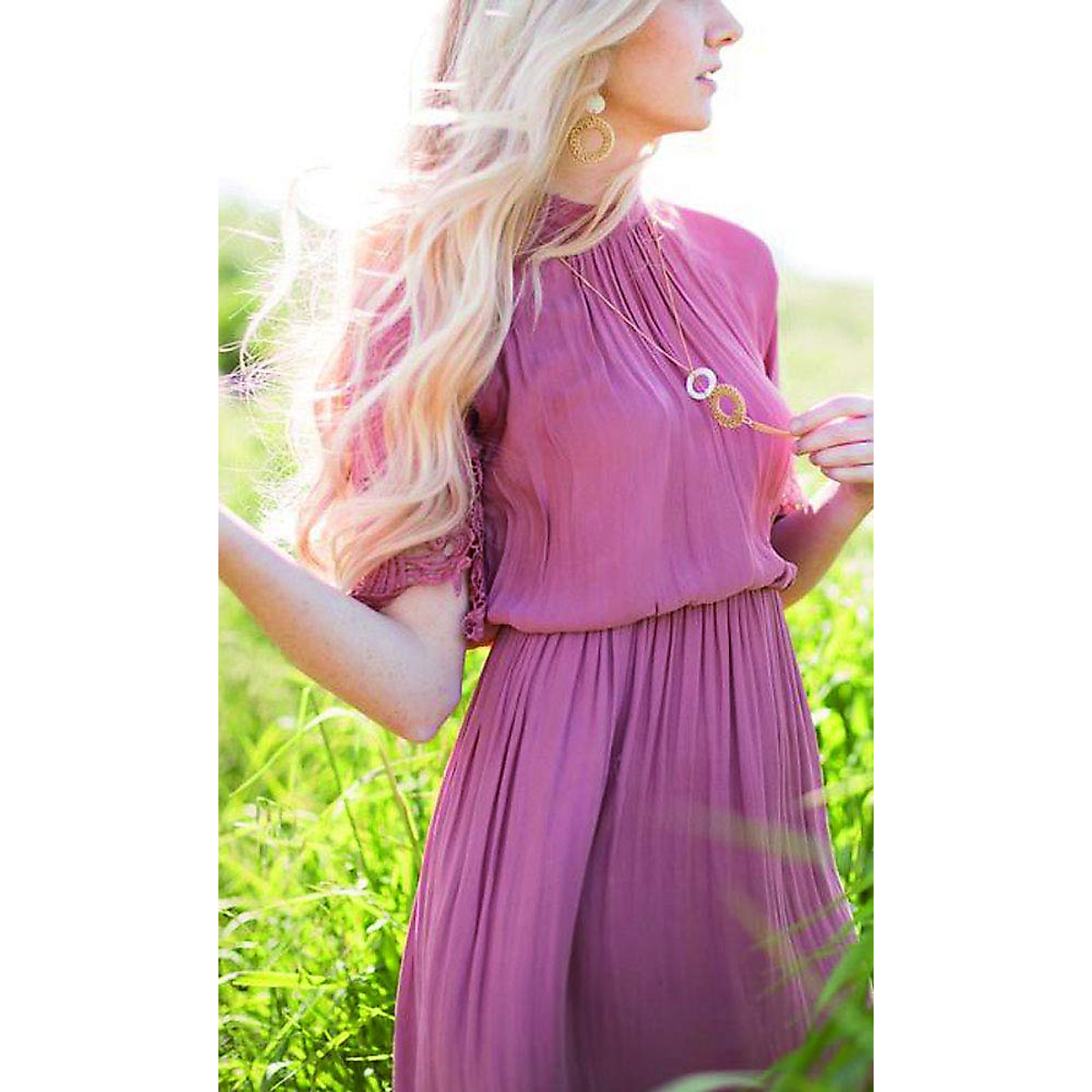 UYT Tassel Pendant Necklace Handmade Straw Wicker Braid Statement Pendant Y-Shaped Long Chain Necklace for Women