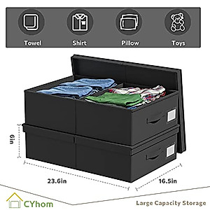 Under Bed Storage Bins With Lids - 2Pack Underbed Storage Containers Foldable Stackable Storage Box Sturdy Clothes Storage Organizer (Small-23.6"*16.5"*6", Black)