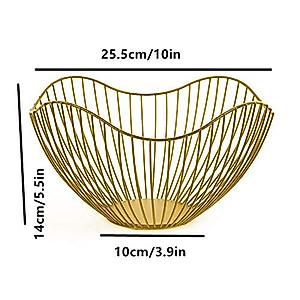 Fanduo Metal Wire Fruit Basket - Decorative Metal Frame Fruit Bowl for Living Room, Kitchen, Countertop Gold,Height 5.5 Inch