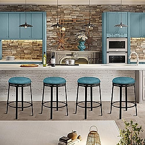 OUllUO Industrial Blue Bar Stool, 24" Counter Height, PU Leather, Backless Round Saddle, 16" Seat, 17.3 lbs, 1 Pc