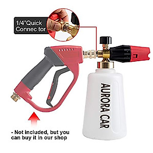 AURORA CAR Foam Cannon, Heavy Duty Car Foam Blaster Wide Metal Neck Bottle Adjustable Snow Foam Lance for Pressure Washer with 1/4" Quick Connector ,not Used with Garden Hose