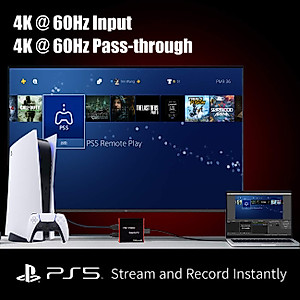 TreasLin Capture Card, 4K Game HDMI Video USB3.0 Capture Card Live Streaming Share for PS5 PS4 Switch Wii U DSLR Xbox on OBS Support Windows, Mac, Zero Latency HDMI Pass-Through