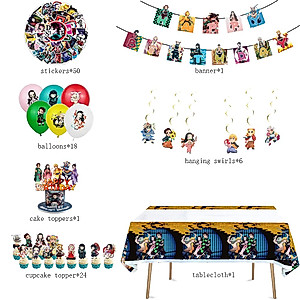 demon Cartoon theme party supplies birthday party decorations,It includes banners, cake toppers, spiral pendants, tablecloths, balloons, and is the perfect birthday gift for a boy or girl