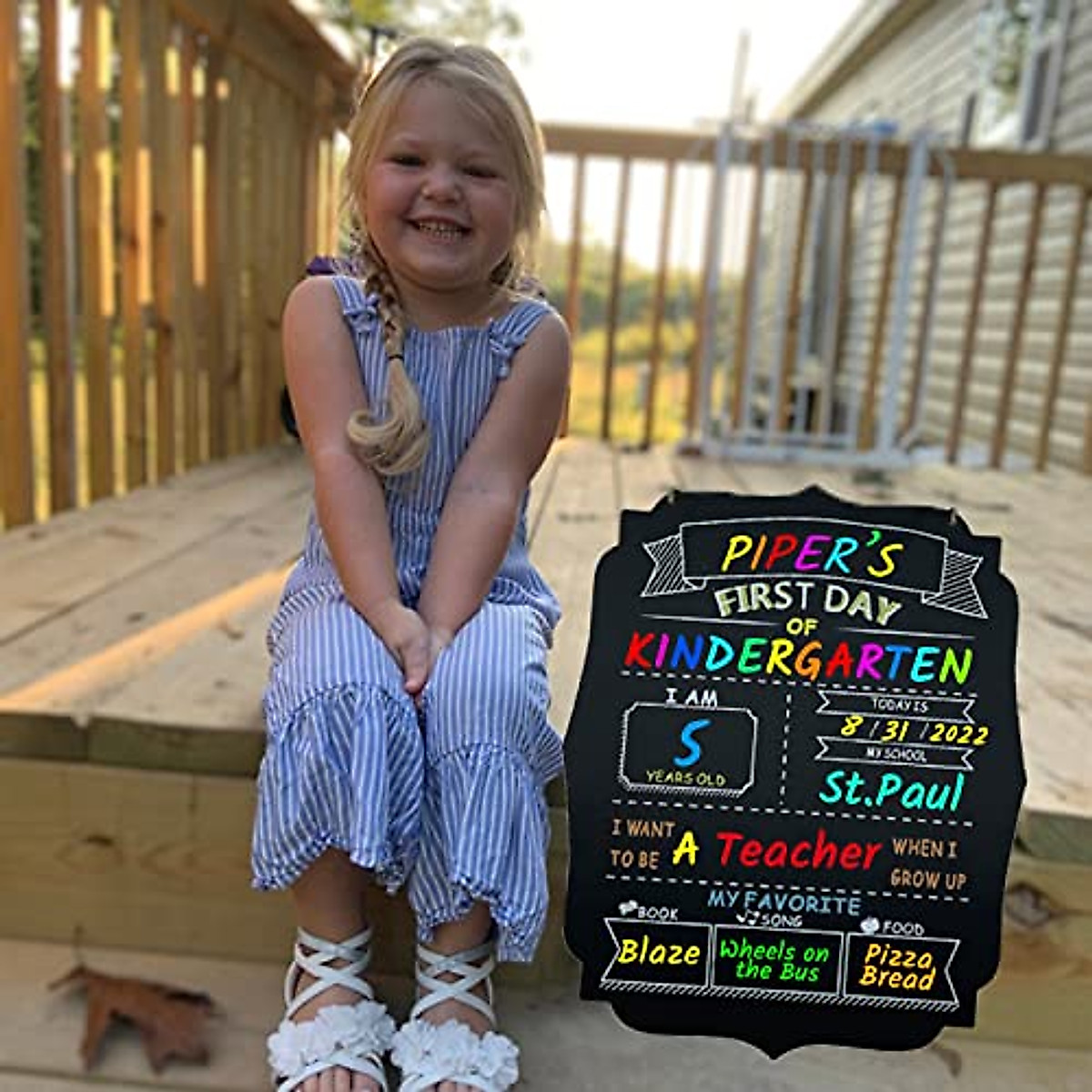 First Day of School Board, Wooden Double-Sided, First and Last Day of School Hanging Chalkboard Sign, 1st Day of Kindergarten Preschool Chalkboard Photo Prop, Back to School Gifts for Kids Boys