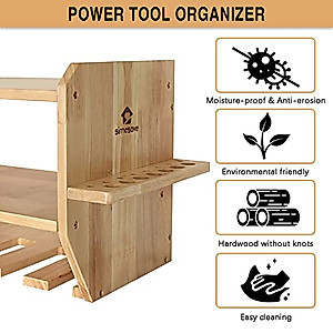 simesove Power Tool Organizer,Drill Holder Storage Wall Mounted with 6 Tool Organizer Slots, Wrench,Screwdriver and Circular Saw Storage,Solid Wooden Drill Charging Station