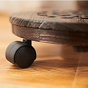 SINOBEST Wood Plant Caddy, Heavy Duty Rolling Planter Dolly with Rotating Casters, Movable Flower Pot Stand, Round Plant Rack with Wheels (10 Inch)