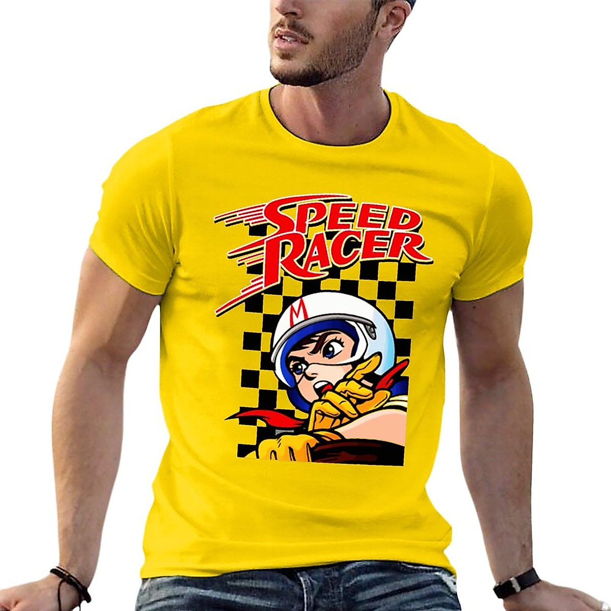 COROBAN Men's Go Speed Racer Classic Sports Tshirts Anime Tee Yellow L
