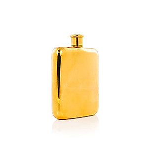 Viski Gold, Stainless Steel Screw Top 14K Plated Liquor Flask for Women and Men, 6 Ounces, Set of 1