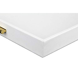 HofferRuffer Extra Large Serving Tray with Handles, Elegant Faux Leather Storage Decorative Tray for Coffee Table, Ottoman, Console Table (White Tray+Golden Handle)