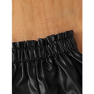 WDIRARA Toddler Girl's Paper Bag Waist Button Front Wide Leg PU Leather Shorts Black 110