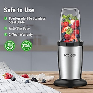 KOIOS 850W Bullet Blender for Shakes and Smoothies, 11 Pieces Personal Smoothie Blenders for Kitchen, Small Cup Grinder with 2 * 17Oz To-Go Cups and Spout Lids, BPA Free, Pulse Technology (Black)