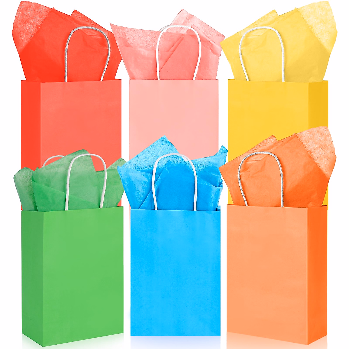 LovesTown 18PCS Gift Bags with Tissue Paper, Party Favor Bags with Handles Small Gift Bags Set 6 Colors for Gift Wrap Birthday and Wedding