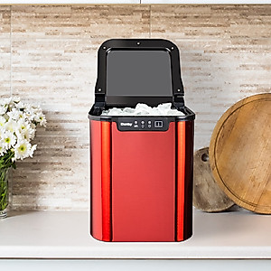 Danby DIM2500RDB Countertop Ice Maker, Makes 25 lbs Ice in 24 Hrs, Holds 2 lbs of Ice, Red Ice Machine with Electronic Controls, LED Display and Self Clean Function