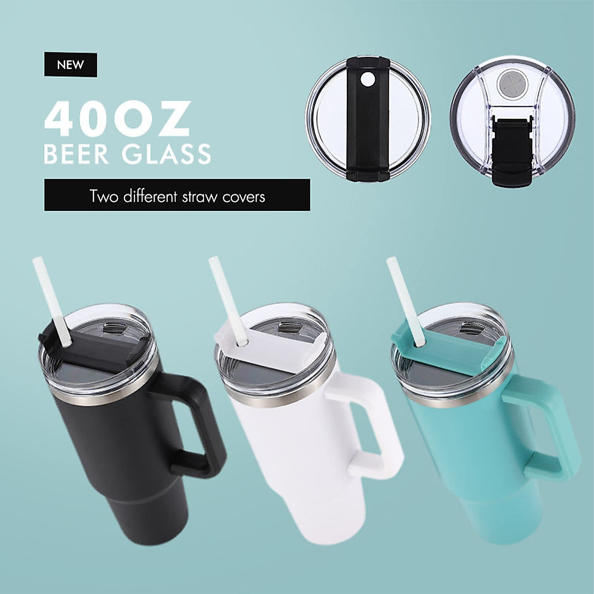 40 oz Tumbler With Handle and Straw Lid Reusable Stainless Steel Insulated Tumblers Travel Mug for Hot and Cold Beverages Thermos Travel Coffee Mug (Coffee)