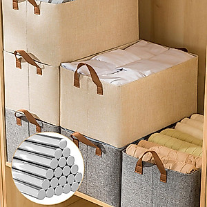 Eytueo 6 Pcs Wardrobe Clothes Organizer with Thickened Base Plate, Steel Frame Drawer Organizer Clothes with Handles, Folable Clothes Storage Box for Jeans Sweater Blanket Toys