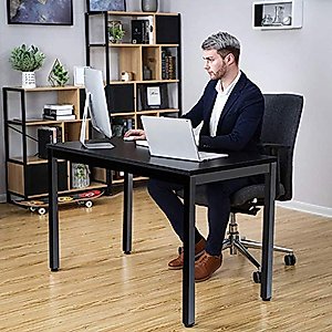 ZHOU2# Home Office Desktop Computer Desk, 55 inch Home Study Writing Table Computer Gaming Table Bedroom Laptop Table, Student Study Workstation Reading Writing Desk PC Laptop Table (Black)