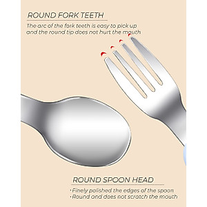 4 pcs Toddler Utensils, Stainless Steel Toddler Silverware Set with Round Handle, Baby Forks for Self Feeding, 2 Toddler Forks and 2 Toddler Spoons, BPA Free