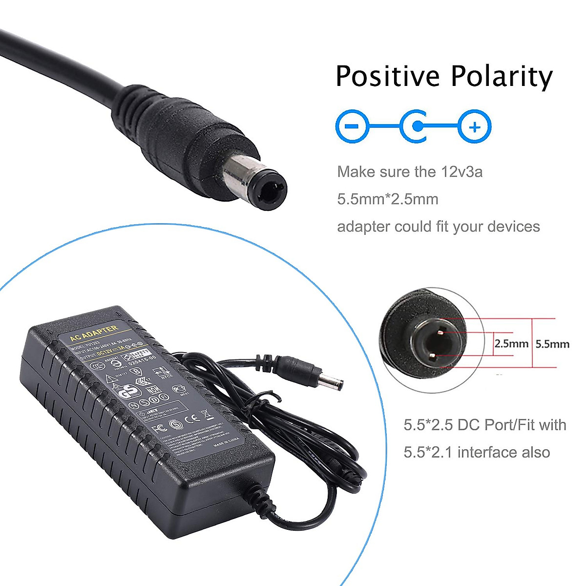 12V 3A Power Supply, COOLM AC 100-240v to DC 12V 3A Power Adapter 36W Charger Led Driver 12V3A for LED Strip Light CCTV Camera