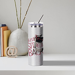 PYD Life Sublimation Blank Glitter Skinny Tumbler Silver 20 OZ Straight Stainless Steel Coffee Cups with Lid and Metal Straw for Tumbler Heat Press Sublimation Oven Printing 4 Pack