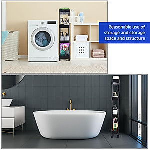 Thyle 4 Pack Slim Storage Cart 4 Tier Rolling Cart Organizer Bathroom Storage Cabinet Mobile Shelving Unit Rolling Utility Cart with Wheels for Kitchen Bathroom Laundry Office Narrow Places, Black