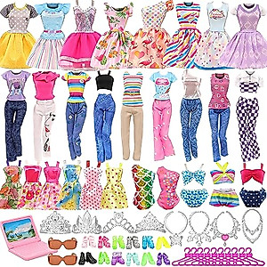 ENOCHT 47 PCS Girl Doll Clothes and Accessories 2 PCS Fashion Dresses 3 Tops and Pants Outfits 5 PCS Party Dresses 2 Sets Swimsuits Bikini,35 PCS Shoes Hangers and other Accessories for 11.5 inch Doll