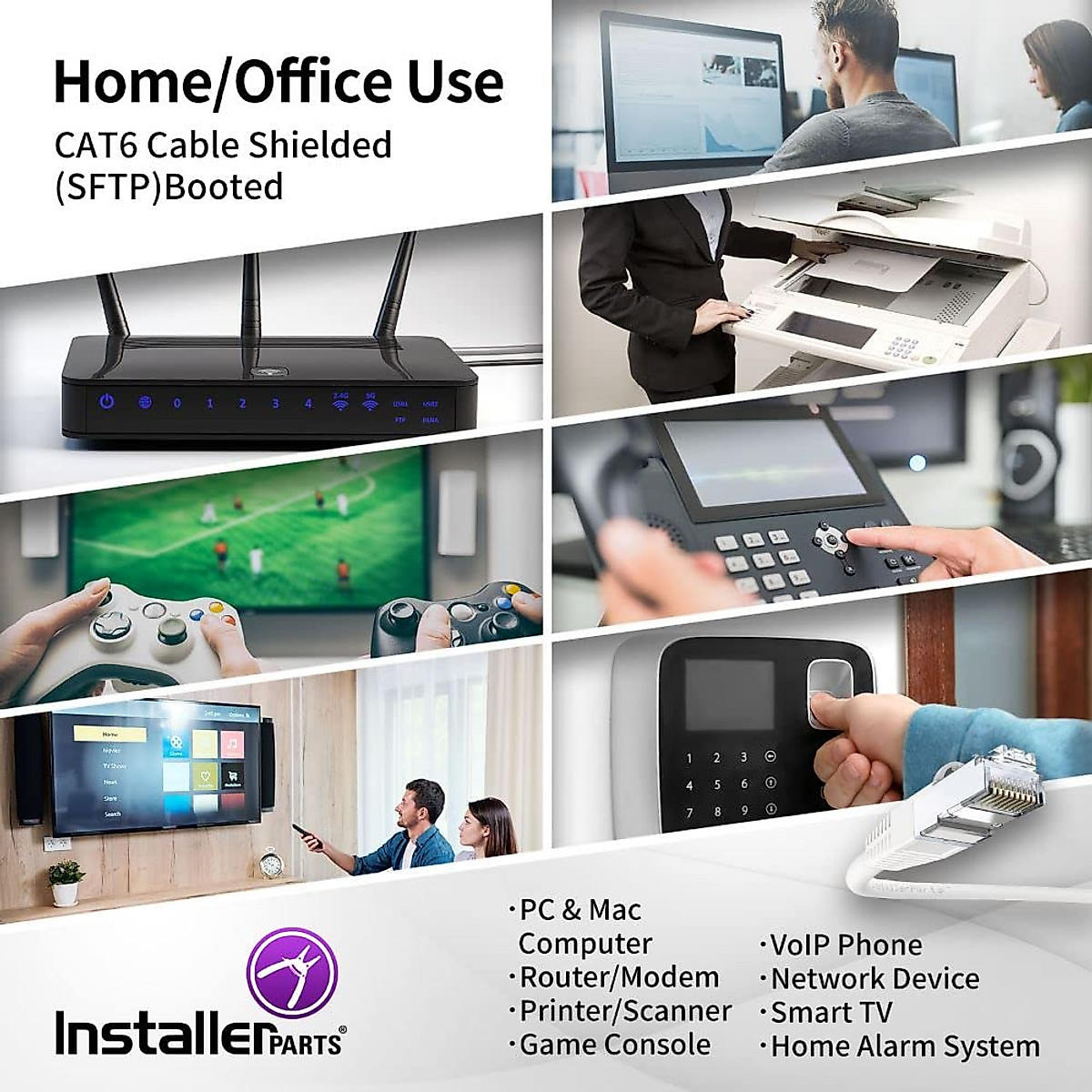 InstallerParts Ethernet Cable CAT6 Cable Shielded (SSTP/SFTP) Booted 15 FT - White - Professional Series - 10Gigabit/Sec Network/High Speed Internet Cable, 550MHZ