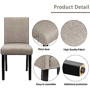 Furniwell Dining Chairs Upholstered Parson Urban Style Kitchen Living Room Side Padded Chair with Solid Wood Legs Set of 4 (Fabric, Beige)