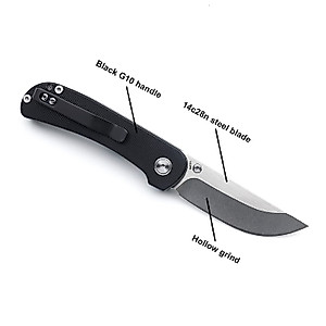 Miguron Knives M Takog Pocket Folding Knife 3.0" 14C28N Stonewashed Blade Black G10 Handle MGR-805WH