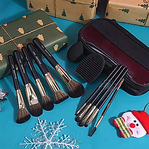 Makeup Brushes,MAANGE 10 PCs Travel Professional Makeup Brushes Set with Case,Foundation Kabuki Blush Eyeshadow Make Up Brush with Makeup Sponge and Brush Cleaner(Blackgold)