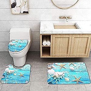 4 Pcs Nautical Bathroom Sets with Shower Curtain and Rugs and Accessories, Ocean Beach Shower Curtain with 12 Hooks, Durable Waterproof Fabric Shower Curtain 72x72inch