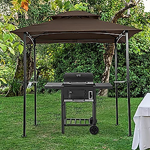 MengK 8x5Ft Grill Gazebo Replacement Canopy,Double Tiered BBQ Tent Roof Top Cover,Brown