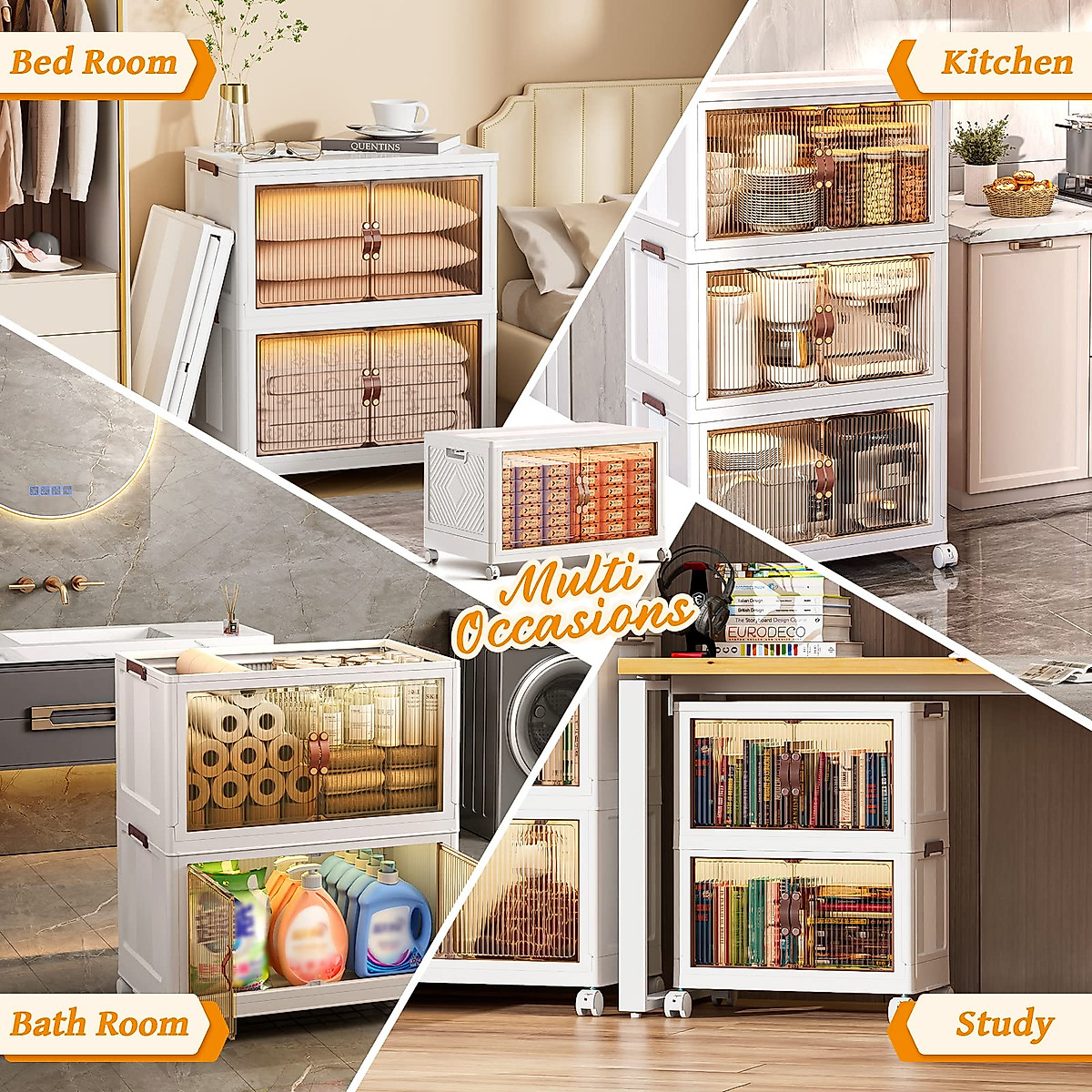 TerriTrophy XXLarge Collapsible Storage Bins With Lid and Wheels-16 Gal,64 Quart-3 Packs Stackable Storage Bins with Lid, Foldable Storage Bins for Closet Organizers and Storage for Home