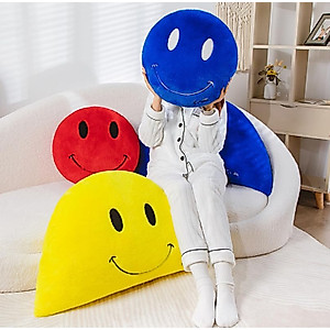 Round Shaped Throw Pillow, Smiling Face Plush Sofa Pillow Decorative Pillow Cushion for Children's Bed,Gift for Boys & Girls (Blue)