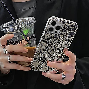 Shinymore iPhone 13 Pro Max Glitter Case, Fashion Bling Glitter Silver Cute Soft Silicone Tin Foil 3D Pleats Women Girls Shockproof Soft Case Cover for iPhone 13 Pro Max