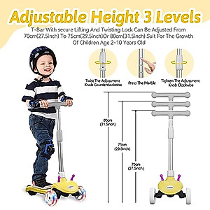 3 Wheel Electric Scooter for Kids, Gobazaar Kids Electric Scooter, 3 Wheel Kids Electric Scooter for Boys/Girls Ages 2-10, Adjustable Height, Fun LED Flashing Wheels Great Gifts