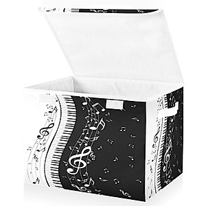 DIGTIA Piano Music Note Storage Bins with Lids Large Storage Basket with Handles Foldable Fabric Storage Box Organizer for Clothes Toys Closet Cabinet Home Office Bedroom