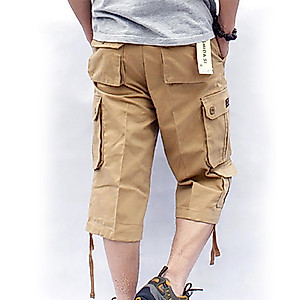 Lightning Deals of Today Prime Clearance Men's Pants Elastic Waistband Mens Cargo Pants Casual Loose Cotton Multi Pockets Shorts 7 Inch Inseam Outdoor Fashion Utility Tooling Trousers Khaki 2X