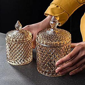 R FLORY 10+24 oz Glass Jars Set of 2 Bathroom Canisters Storage Organizer Cute Qtip Holder Vanity Canister with Lid Cotton Swabs Storage (Amber)