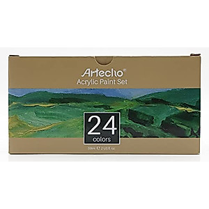Artecho Acrylic Paint Set 24 Colors 2oz/59ml, Art Craft Paint for Art Supplies, Paint for Canvas, Rocks, Wood, Fabric and Ceramic, Non Toxic Paint for Artists, Students, Beginners and Adults