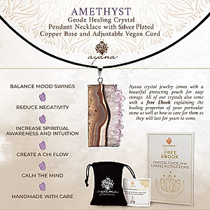 Ayana Crystals Handcrafted Amethyst Geode Necklace - Silver Plated: Genuine Natural Amethyst, February Birthstone – Third Eye & Crown Chakra Activation for Aquarius & Pisces Zodiac Signs