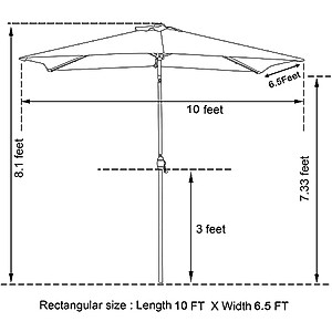 Aok Garden 6.5FT × 10FT Solar LED Lighted Patio Umbrella with Push Button Tilt and Sturdy Aluminum Ribs for Deck Lawn Pool & Backyard - Dark Blue