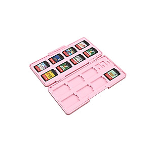 IINE Game Card Case for Nintendo Switch Game Card or Micro SD Cards, with 16 Game Card Slots, 2 Micro SD Card Slots Shockproof Water Resistant Card Holder Carrying Storage Box (Pink)