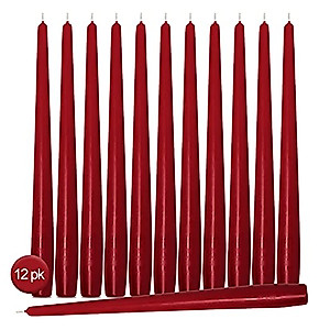 Hyoola Tall Taper Candles - 12 Inch Cherry Red Unscented Dripless Taper Candles - 10 Hour Burn Time - 12 Pack