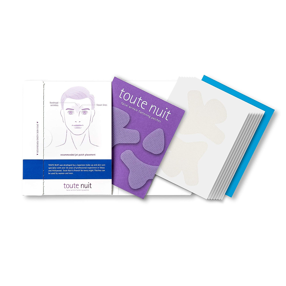 Toute Nuit Facial Wrinkle Patches, Face Tape, Jet, Unisex, Extra Large Frown Lines and Forehead Coverage, 20 Patches