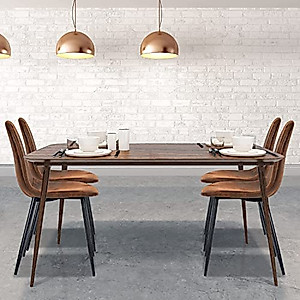 Dining Chairs Set of 4 Modern Suede PU Leather Comfortable Side Seating with Black Metal Legs for Kitchen, Guest, Brown
