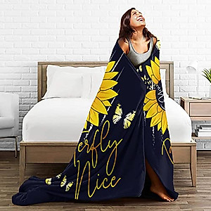 Ultra Soft Blanket Sunflower and Butterfly Throws Blanket Plush Fuzzy Lightweight Couch Sofa Bed Warm Cozy Flannel Blanket for Kids and Adults Gift 50 X 40