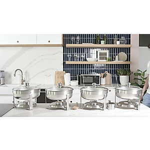 Alpha Living Chafing Dish Buffet Set of 4 – Complete Stainless Steel Chaffe Buffet Set with Glass Lids, Chafing Fuel Holder – Elegant and Practical Warmer Trays for Buffet, Wedding, Catering Supplies