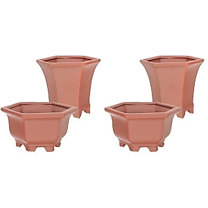 YARNOW Terra Cotta Pots 4pcs Planting Plant Office Pottery Desk Terracotta Flower Small Drainage Favor Ceramic Plants Bonsai Pots Wedding Flowerpot Clay Indoor Planters Hexagon Chinese Orchid Pots